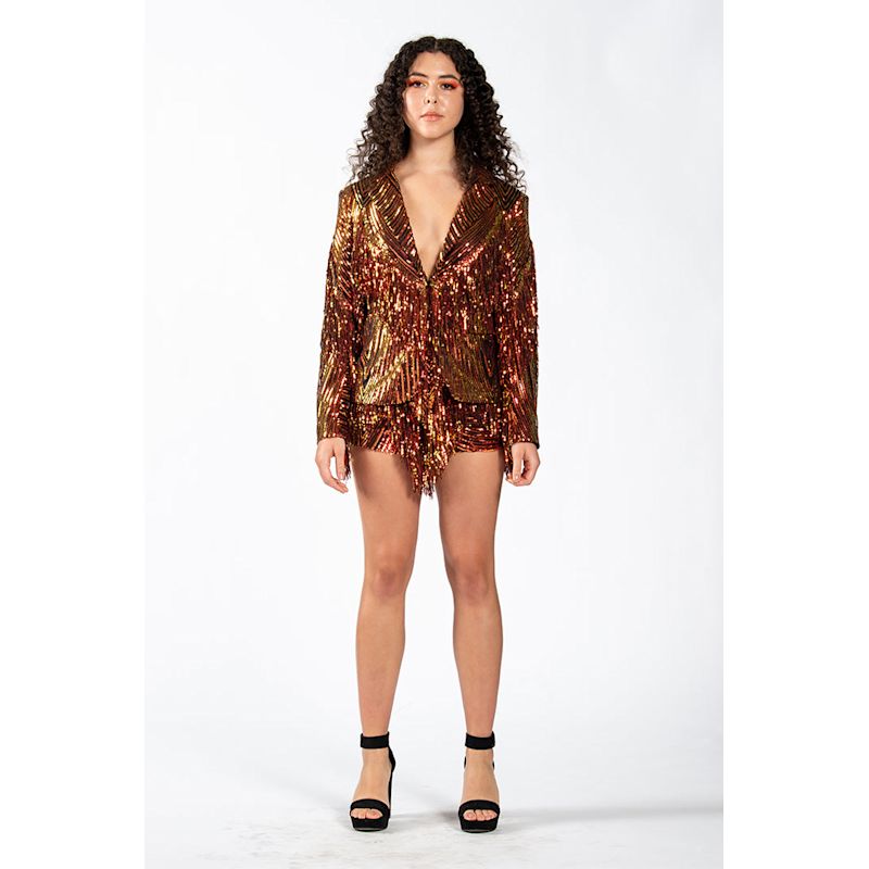 Red Rust Sequin Fringe Shorts | Any Old Iron | Wolf & Badger