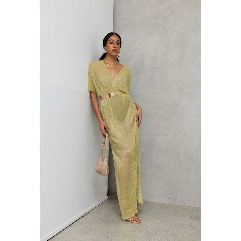 Aphrodite Sheer Lurex Maxi Dress In Chartreuse Green | Why Mary | Wolf ...