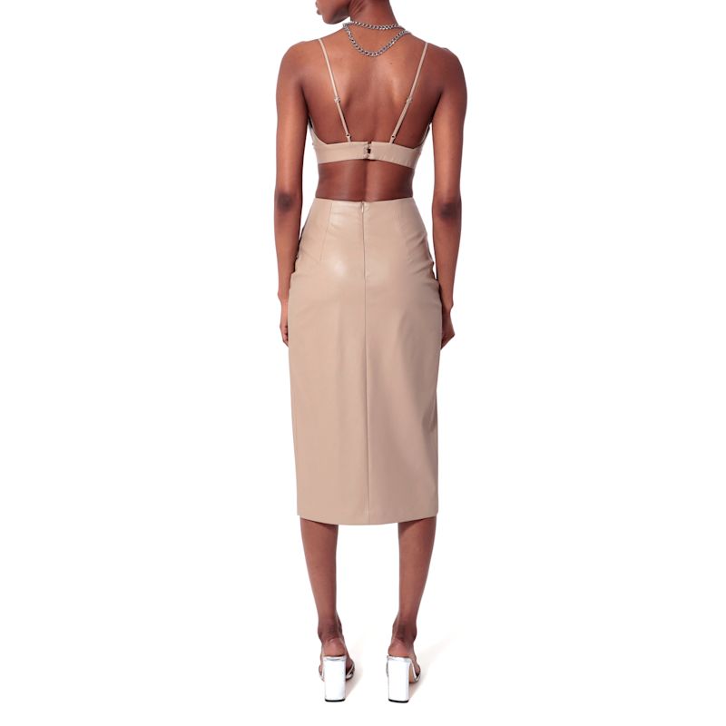 Salma Cool Beige Vegan Leather Pencil Skirt | AGGI by HALEWSKI | Wolf & Badger