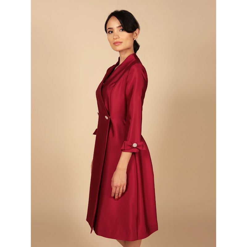 Astor Silk Taffeta Dress Coat In Rosso | Santinni | Wolf & Badger