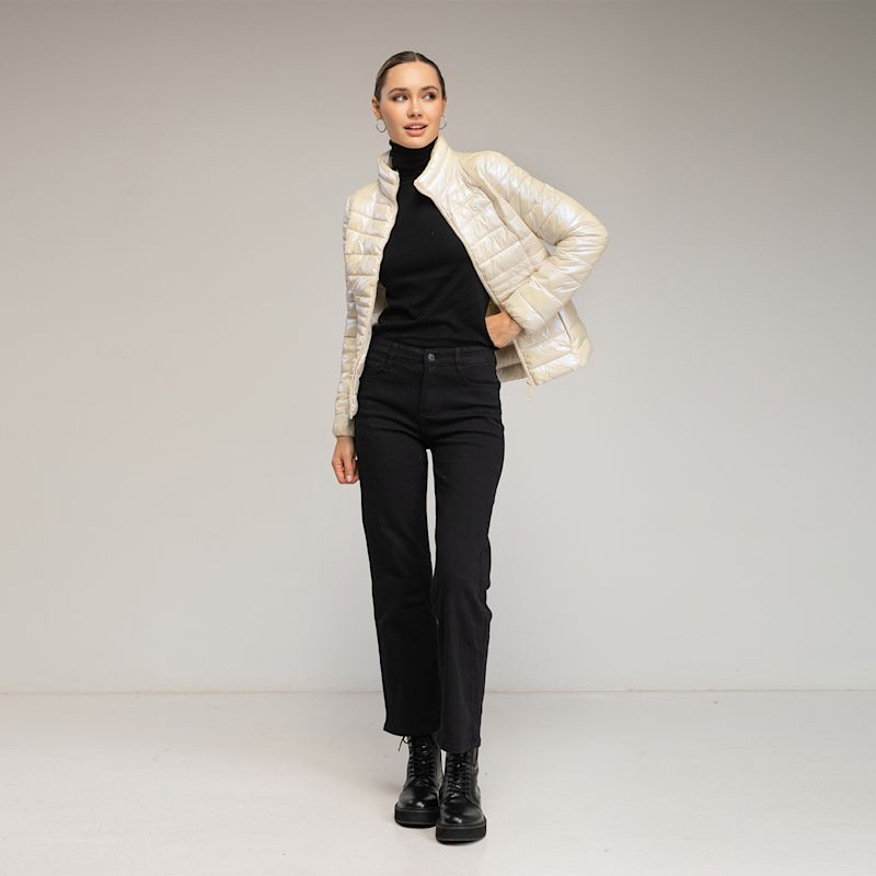 Basic Metallic Anorak With Zipper Closure And Mandarin Collar, Ecru ...