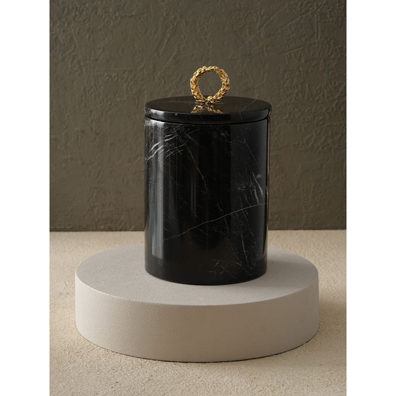 Marble Bathroom & Vanity Waste Bin – Black With Brass Wreath Handle ...