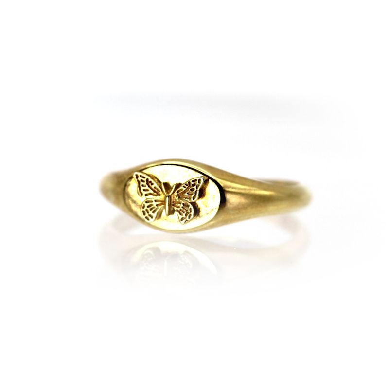 14K Beautiful Hope Butterfly Yellow Solid Gold Signet Ring ...