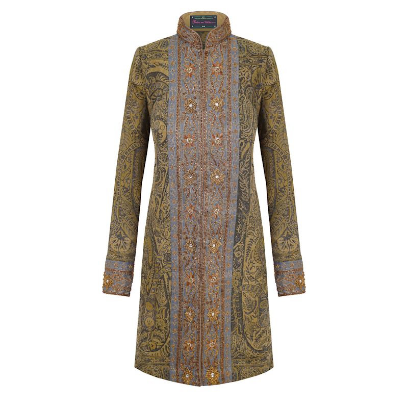 Beige Gold Rosette Wool Paisley Shawl Jacket | Beatrice von Tresckow ...