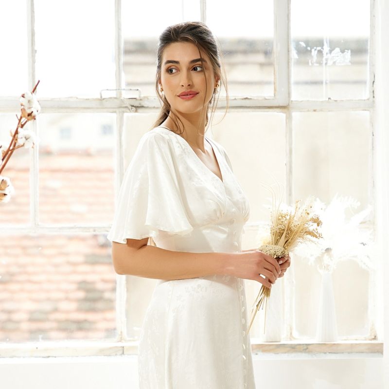 Bel Air White Flutter Sleeve Midi Dress | Noria Anis | Wolf & Badger