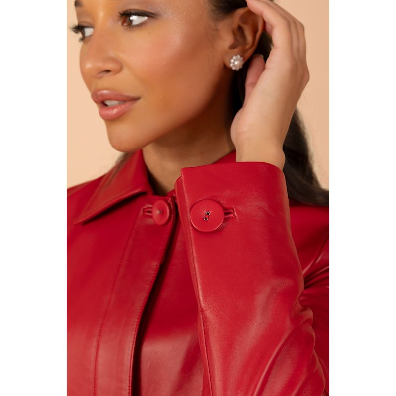 Bellucci Belted Leather Coat In Rosso | Santinni | Wolf & Badger