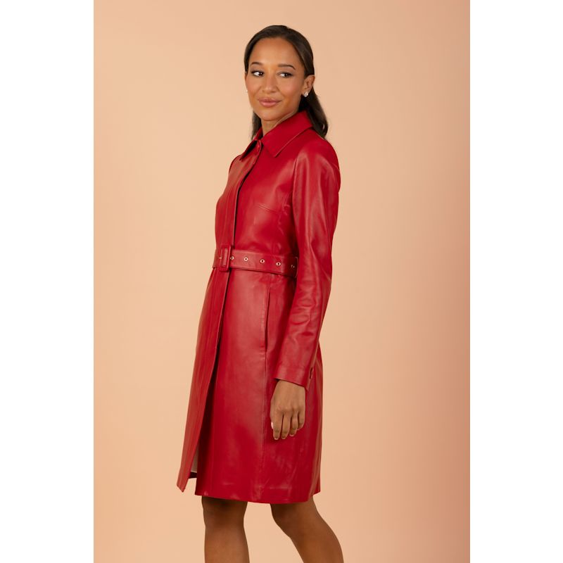 Bellucci Belted Leather Coat In Rosso | Santinni | Wolf & Badger