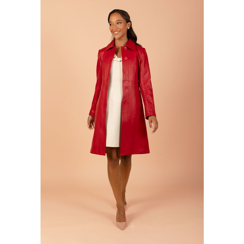 Bellucci Belted Leather Coat In Rosso | Santinni | Wolf & Badger