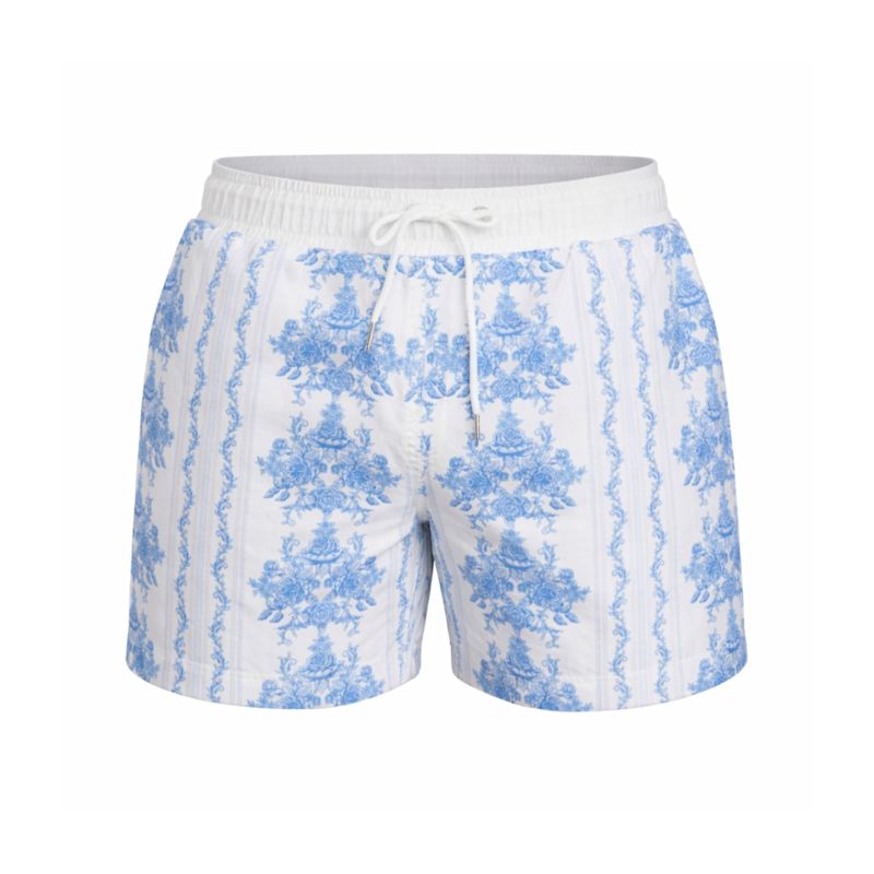 Bennie In Blue Pottery Print Swim Shorts | Ivy Swimwear | Wolf & Badger