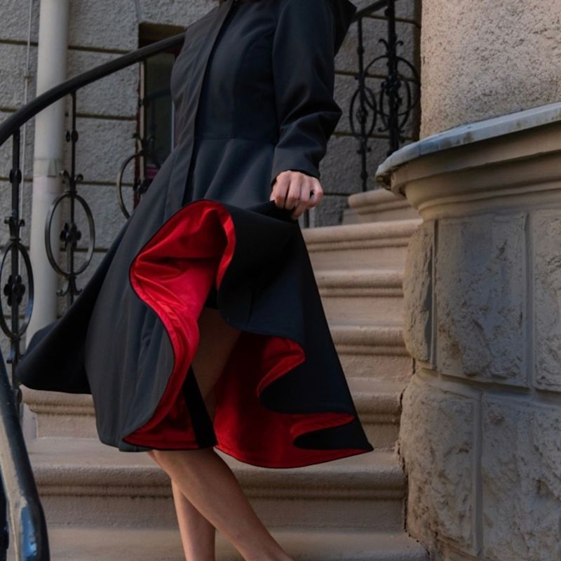 Black Coat With Red Lining: Raven Red | RainSisters | Wolf & Badger