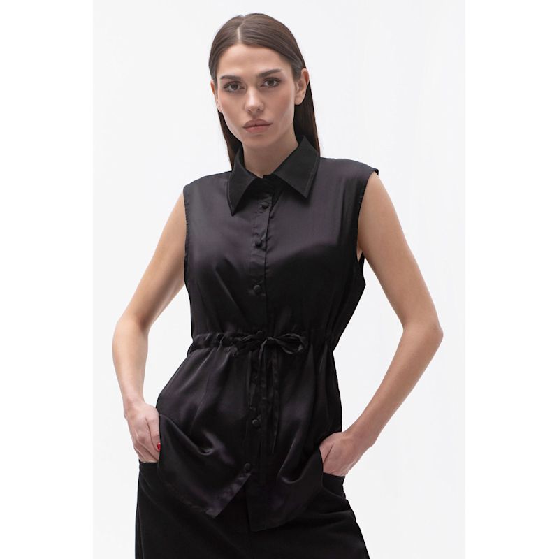 Black Drawstring Vest | Maison Bogomil | Wolf & Badger