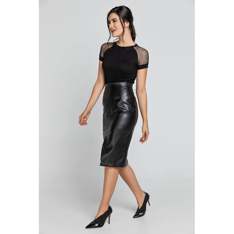 Black Faux Leather Pencil Skirt By Conquista Fashion | Conquista | Wolf & Badger