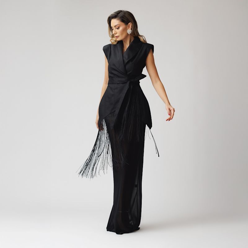 Black Hourglass Vest, Side Over Side With Fringe Details | concept A ...