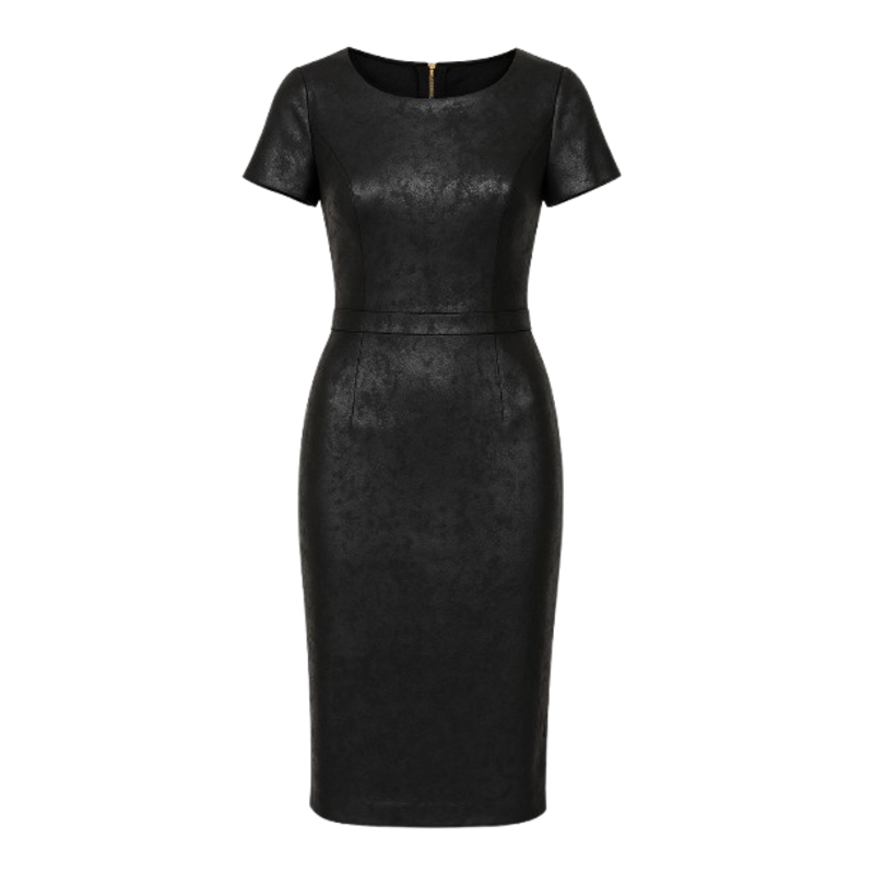 Black Leather Effect Fitted Dress | Conquista | Wolf & Badger