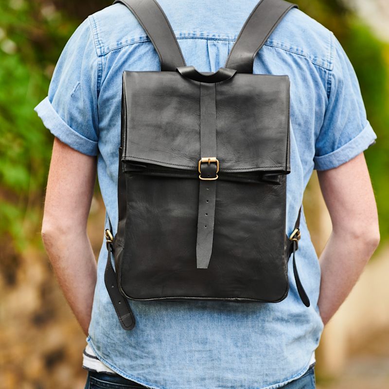 Black Leather Roll Top Backpack | VIDA VIDA | Wolf & Badger