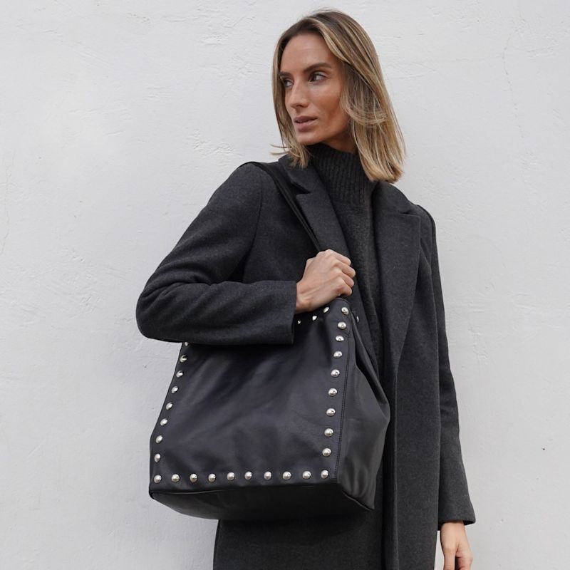 Black Leather Studded Tote Bag | JUAN-JO | Wolf & Badger