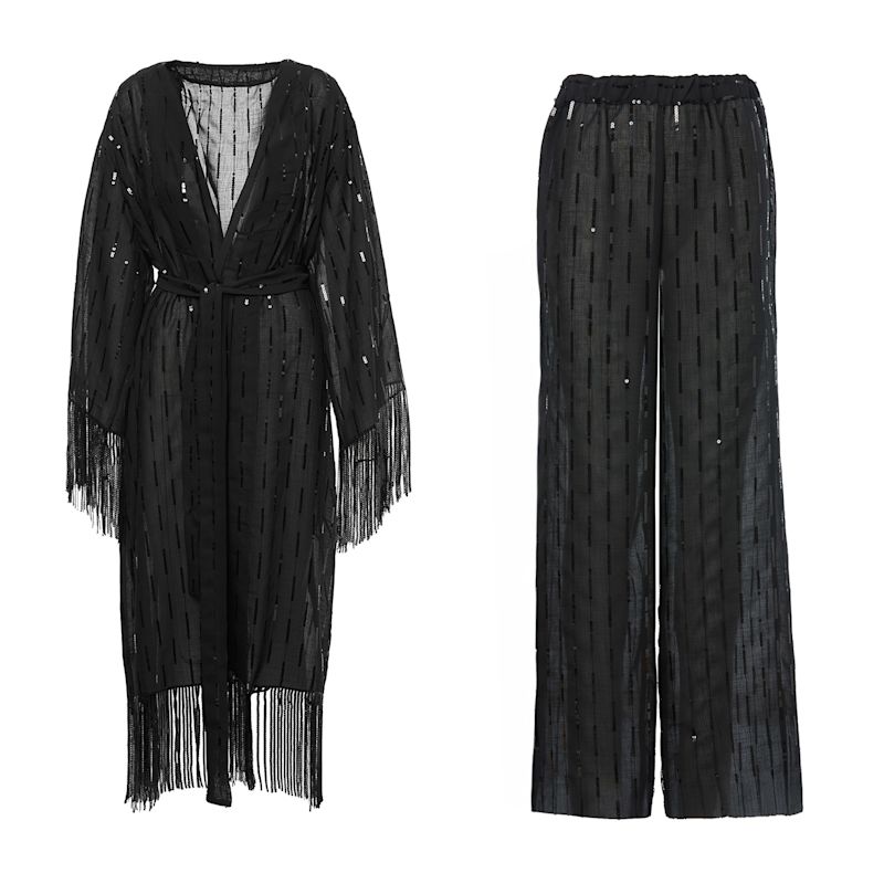 Black Matching Set With Sequin Kimono And Pants | BLUZAT | Wolf & Badger