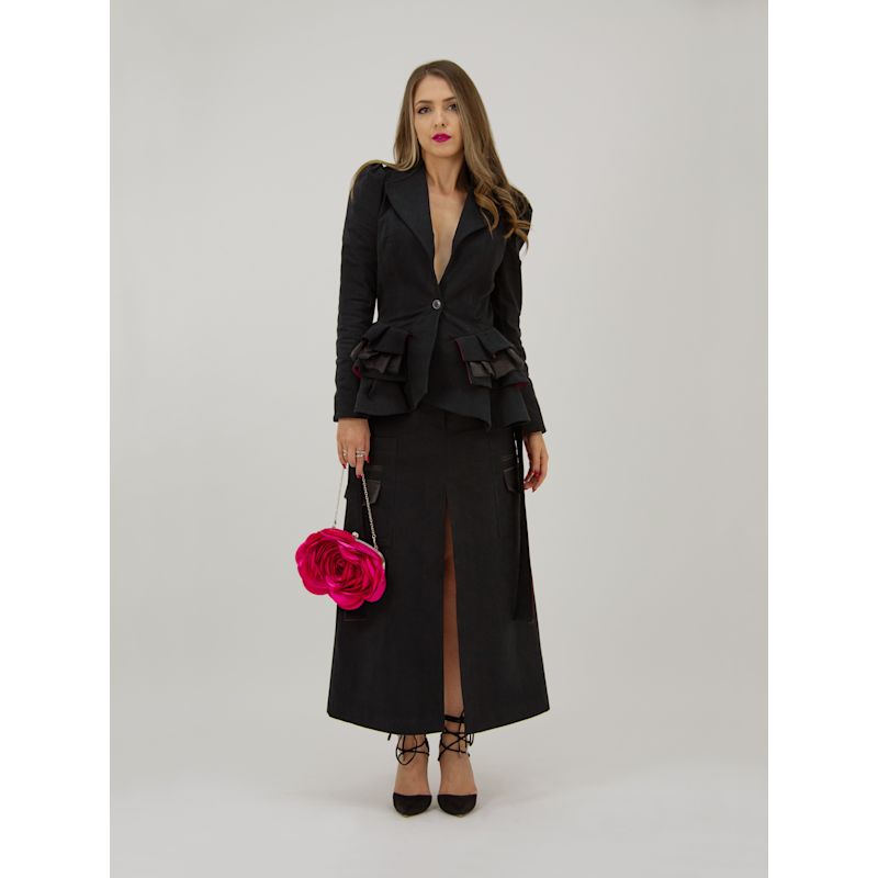 Black Meets Royal Ruffled Blazer - Black & Purple | Tia Dorraine | Wolf ...