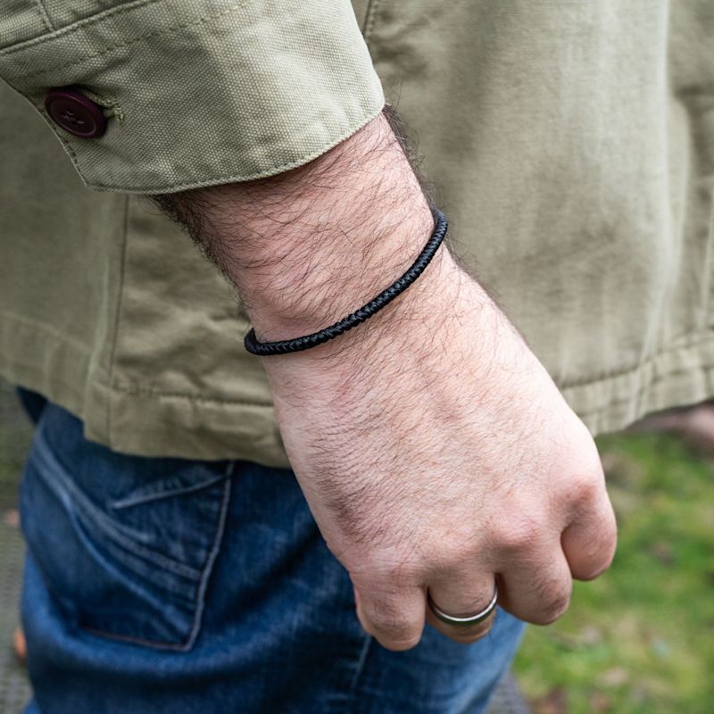 Sportsman Men's Silver Rope Bracelet - Black | Harbour UK | Wolf & Badger