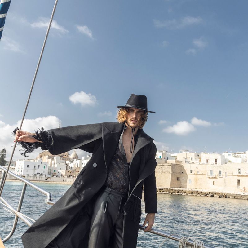 Black Wool Felt Drop Hat With Lanyard | Doria 1905 | Wolf & Badger