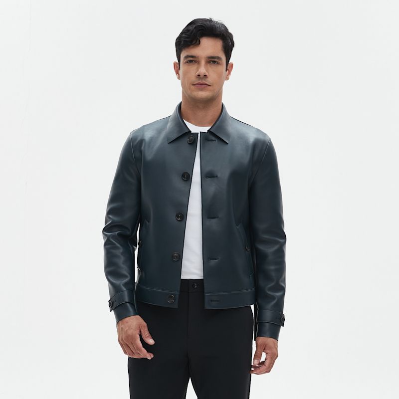 Bonded Leather Laser Cut Jacket - Blue | George Patrick | Wolf & Badger