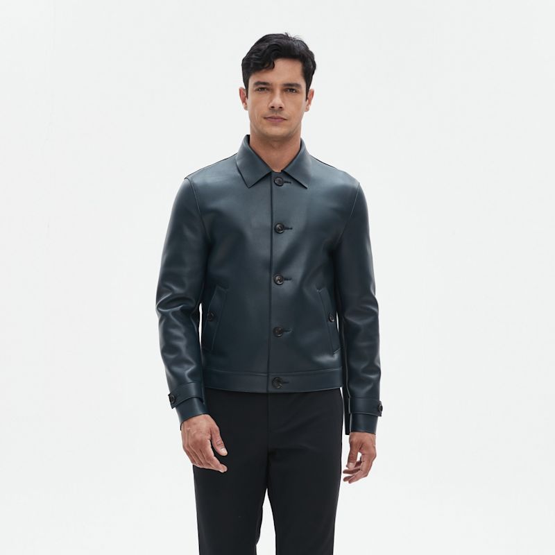 Bonded Leather Laser Cut Jacket - Blue | George Patrick | Wolf & Badger