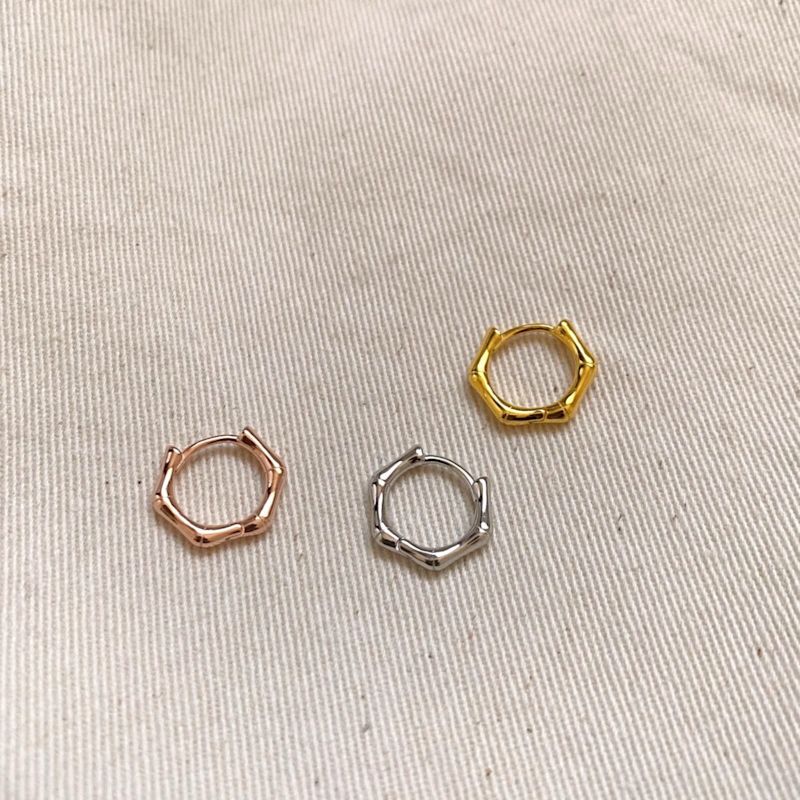 Bone Shape Hexagonal Huggie Hoop Earring In Sterling Silver - Rose Gold ...