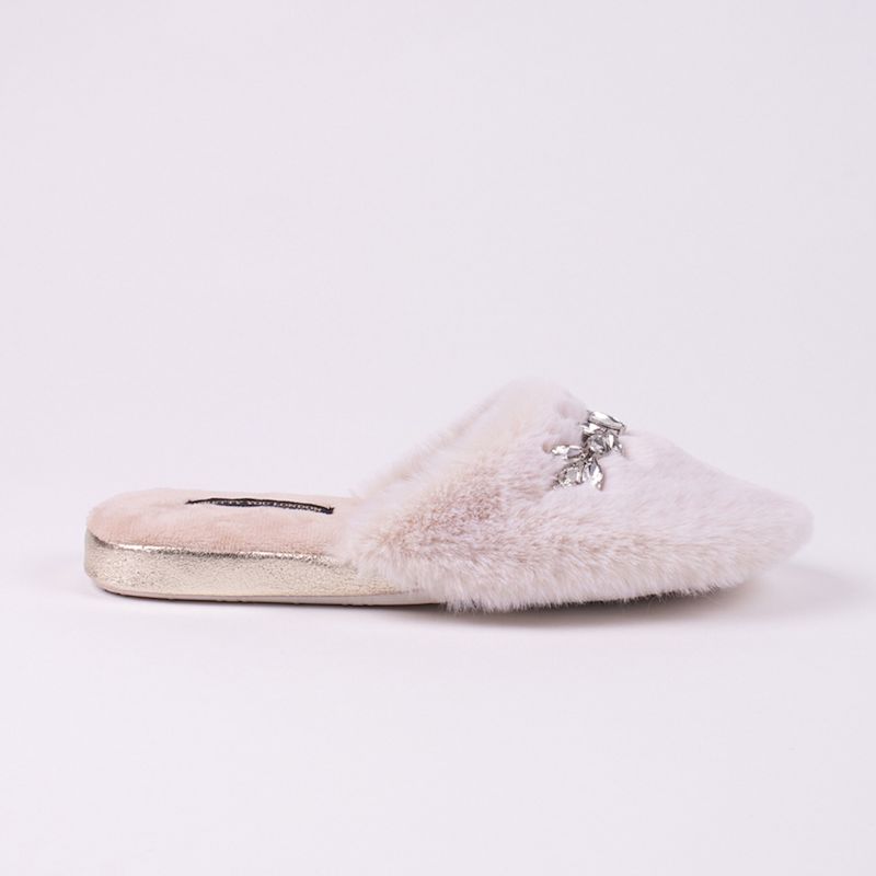 Dido Elegant Diamante Mule Slippers In Cream | Pretty You | Wolf & Badger