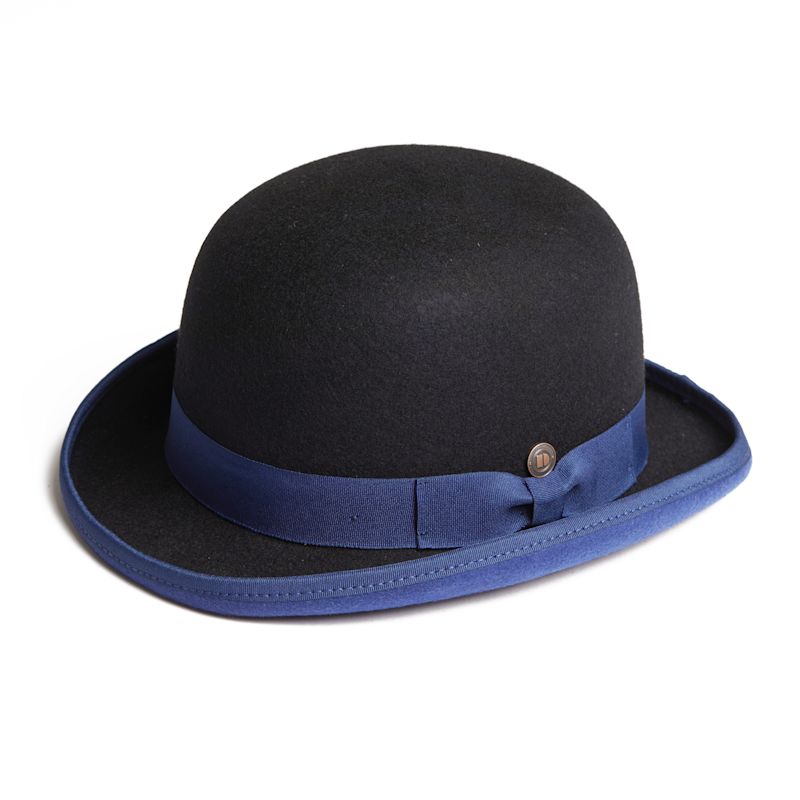 Brooke Black Blue Wool Felt Bowler Derby Hat | Dasmarca Hats | Wolf & Badger