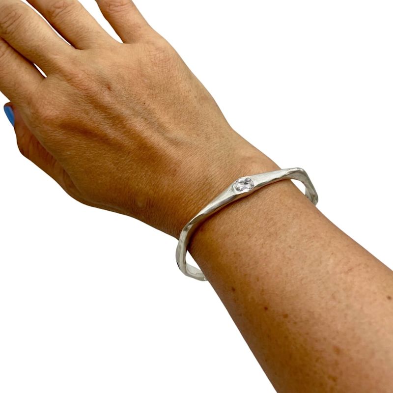 Brooke - White Topaz Four Stone Silver Bangle Bracelet | Amy Delson ...