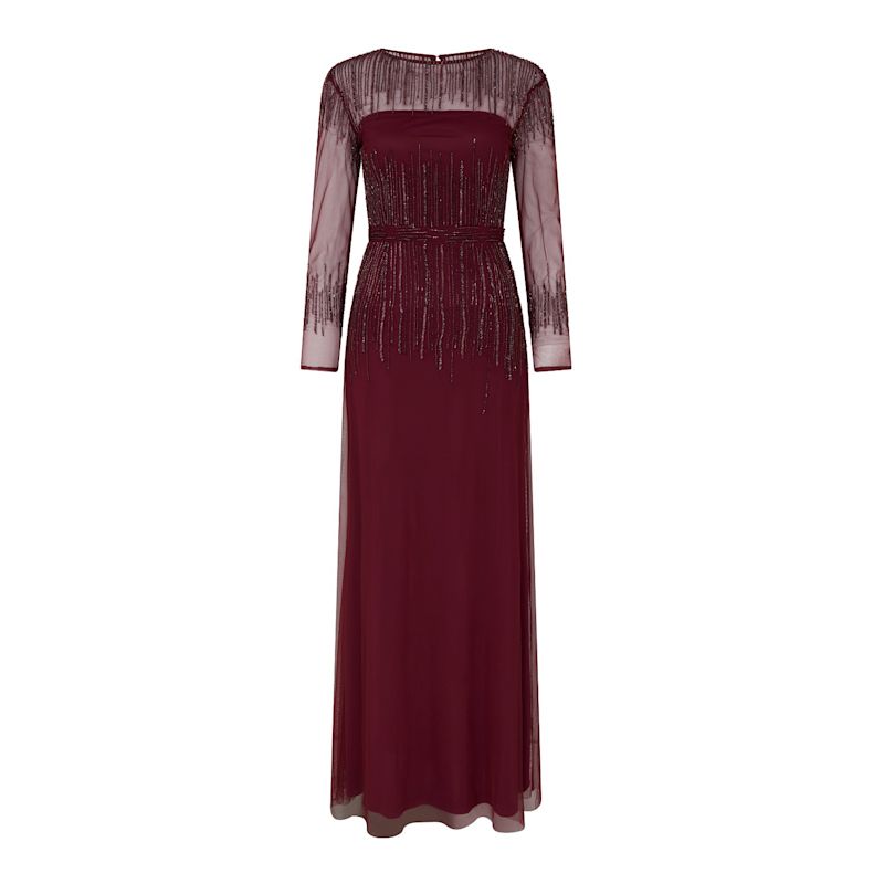 Burgundy Laurel Featuring Sheer Long Sleeves & Delicate Vertical Lines ...