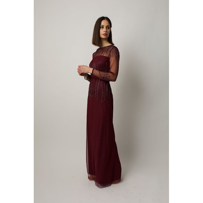 Burgundy Laurel Featuring Sheer Long Sleeves & Delicate Vertical Lines ...