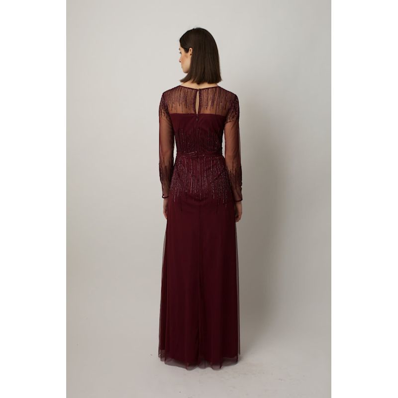 Burgundy Laurel Featuring Sheer Long Sleeves & Delicate Vertical Lines ...