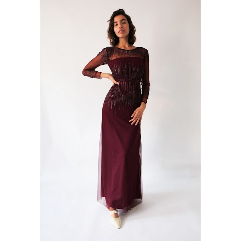 Burgundy Laurel Featuring Sheer Long Sleeves & Delicate Vertical Lines ...