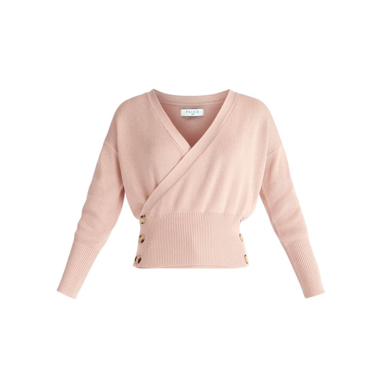 Button Knitted Wrap Top In Pink | PAISIE | Wolf & Badger