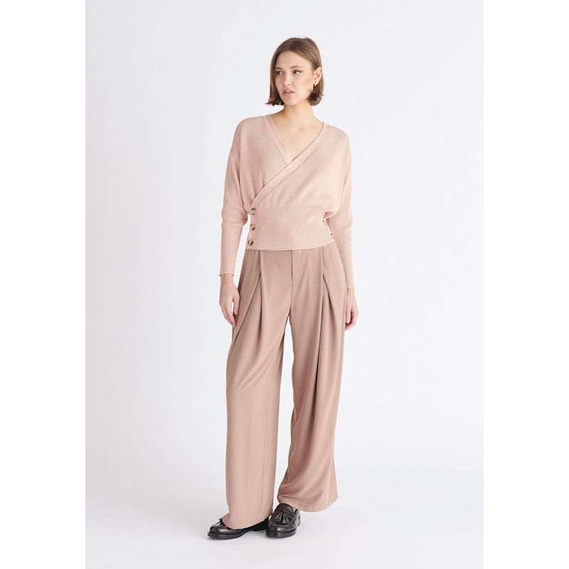 Button Knitted Wrap Top In Pink | PAISIE | Wolf & Badger