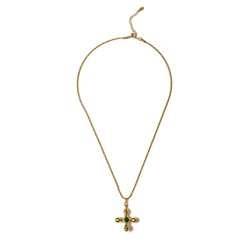 Byzantine Cross Jade Necklace In Gold | Kybele Studio | Wolf & Badger