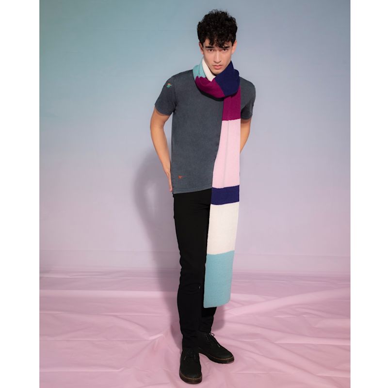 Ribbed Color Block Wool & Cashmere Scarf Long Men | INGMARSON | Wolf ...