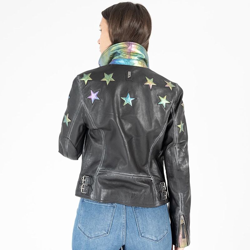 Candy Rf Leather Jacket, Black Rainbow | MAURITIUS | Wolf & Badger