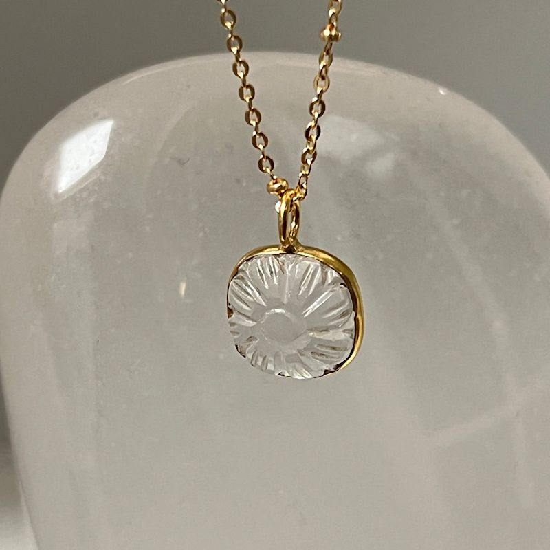 Carved Rock Crystal Flower Pendant On Short Satellite Chain | Mirabelle ...