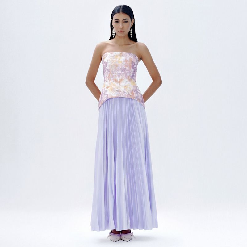 Cascade Pleated Gown In Lilac Coral | JUSTIN TONG | Wolf & Badger