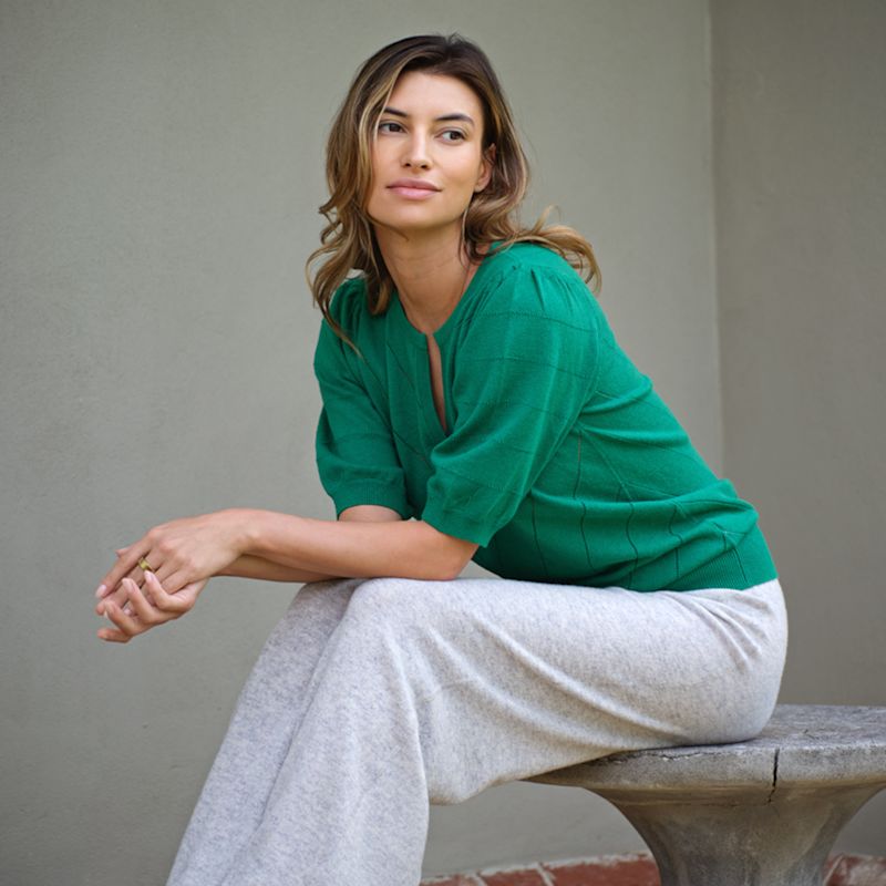 Celine Green Pointelle Top | Cove | Wolf & Badger