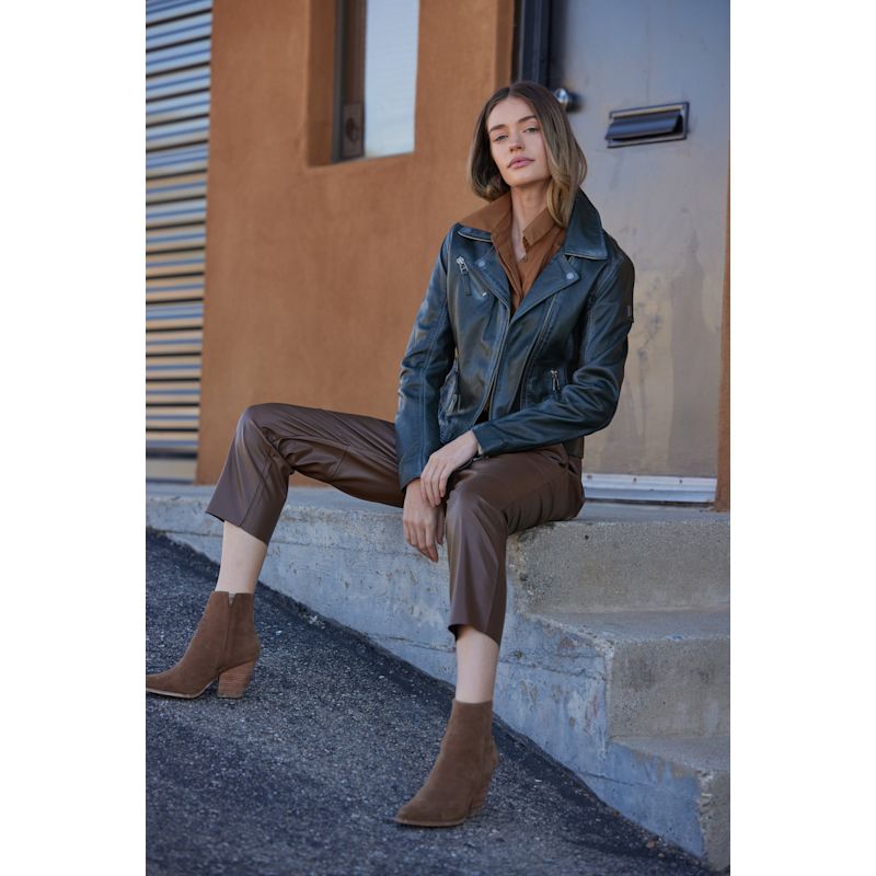 Christy Rf Star Detail Leather Jacket, New Green | MAURITIUS | Wolf & Badger