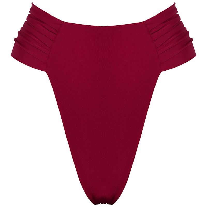 Clam High Waisted Side Draped Bikini Bottom In Red | ANTONINIAS | Wolf ...