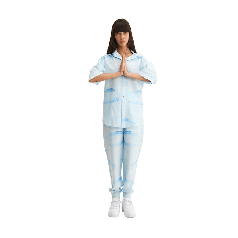 Trousers In Light Blue With Clouds Design - Recycled Fabric W ...