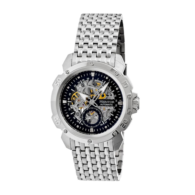 Conrad Skeleton Bracelet Watch with Seconds Sub-Dial - Black, Silver ...