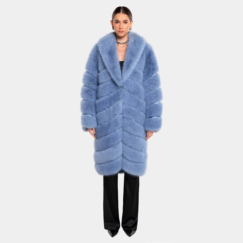 Copenhagen Blue Faux Fur Coat | OW Collection | Wolf & Badger