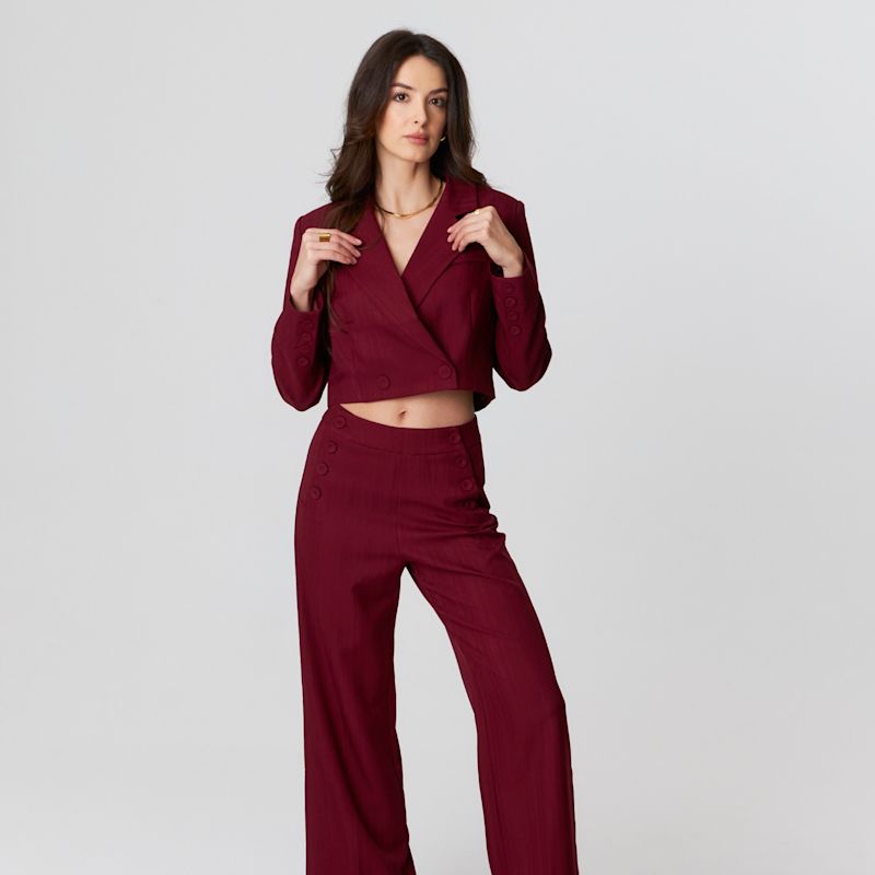Cropped Blazer & Flared Trouser - Matching Set, Cherry Red | UNUM DIEM ...