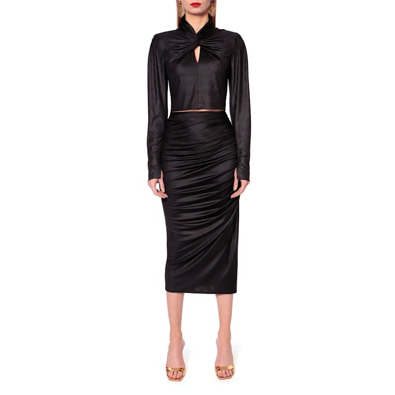 Dalia Power Black Long Sleeve Crop Top With A Knot | AGGI by HALEWSKI ...
