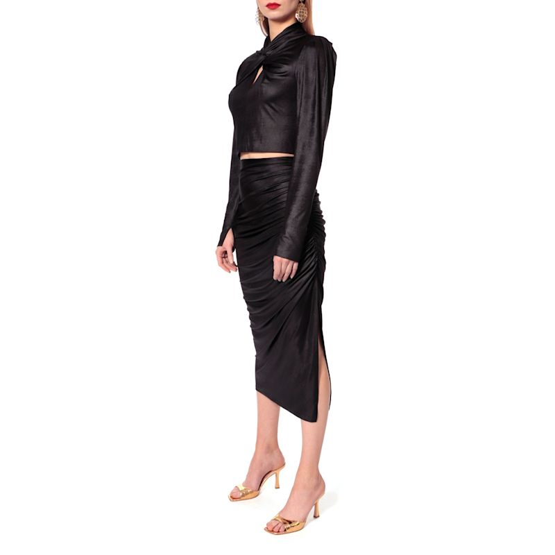 Dalia Power Black Long Sleeve Crop Top With A Knot | AGGI by HALEWSKI ...
